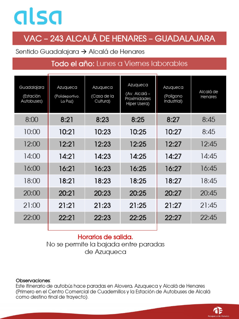 ALSA - ALC - GU Horario de Bus | PDF | Transporte en bus