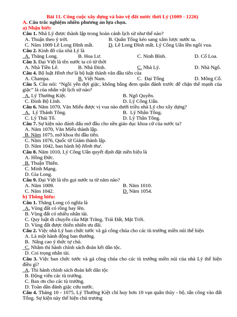 LS7 - ĐAP ÁN - ÔN TẬP CUỐI HỌC KÌ 2 | PDF