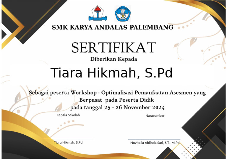 Sertifikat Workshop Optimalisasi Asesmen 25-26nov2024 | PDF