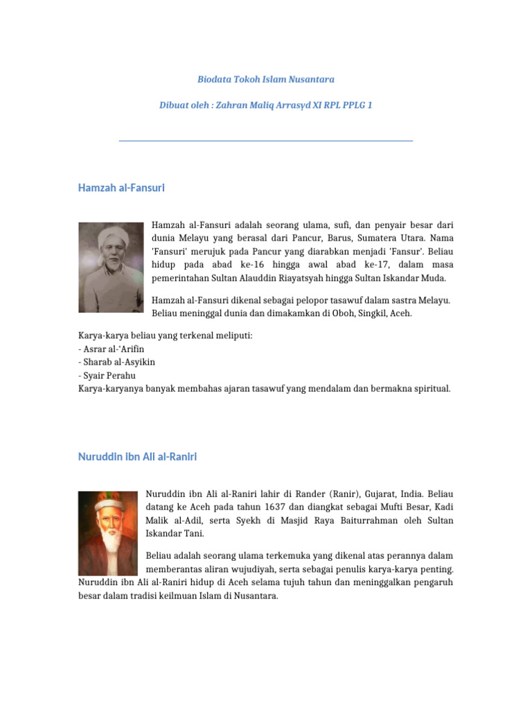 Biodata Tokoh Islam Nusantara | PDF