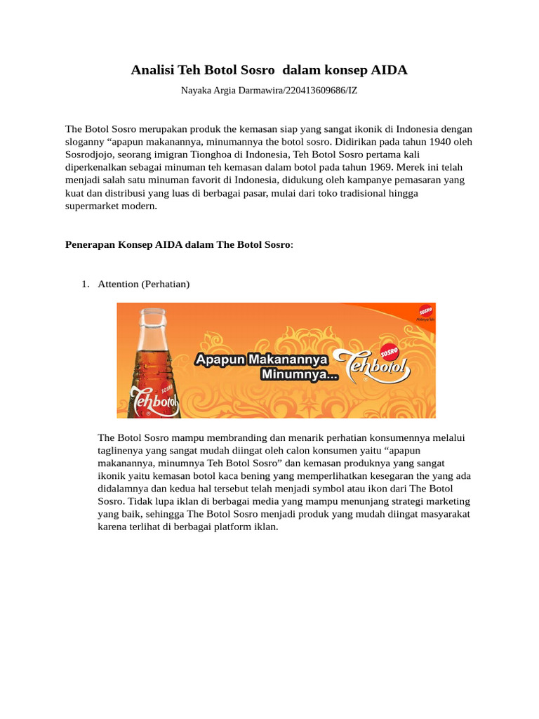 Analisi Teh Botol Sosro Dalam Konsep AIDA | PDF