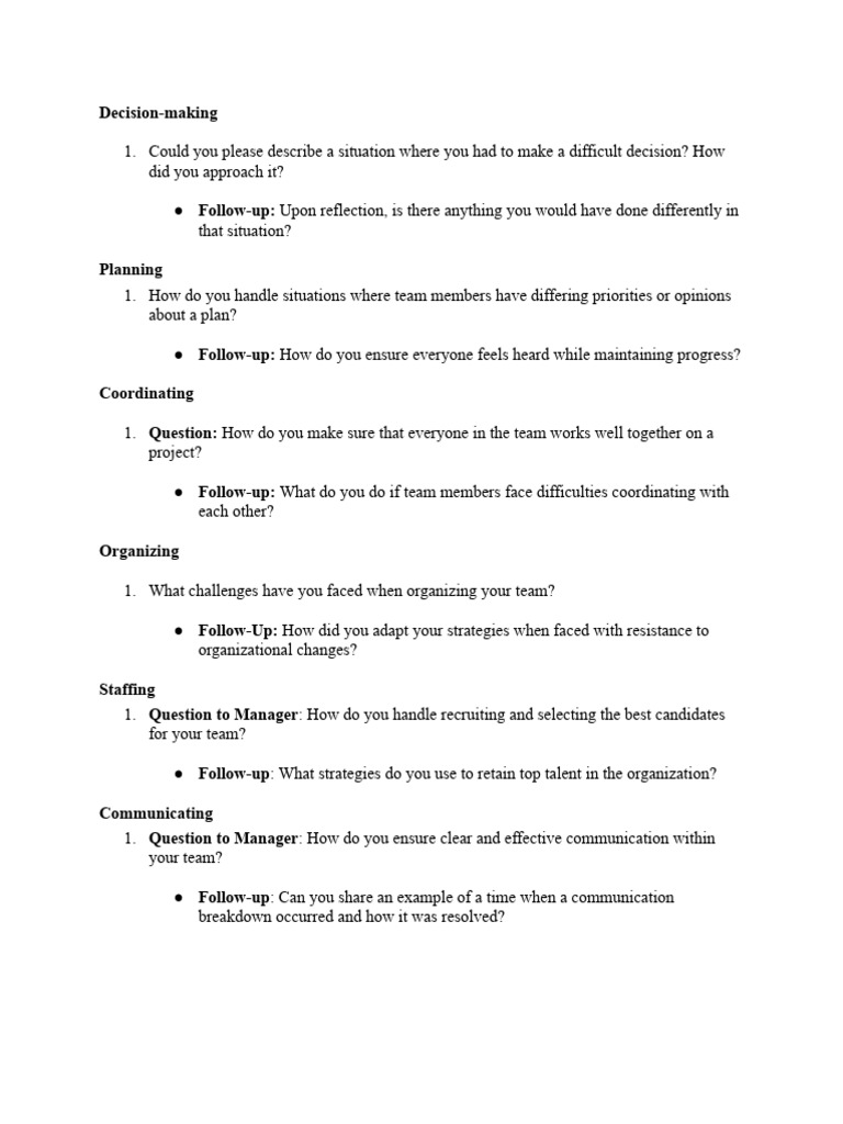 Questions For Manager | PDF