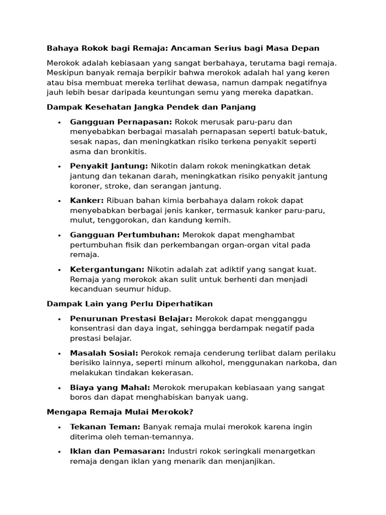 Bahaya Rokok Bagi Remaja Pdf