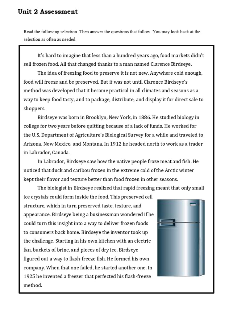 Resa Testlet Grade 5 Unit 2 | PDF | Refrigerator