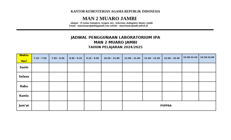 Contoh Jadwal Penggunaan Lab IPA | PDF