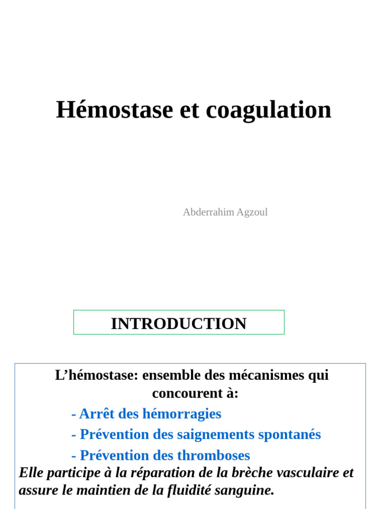 Hémostase et Coagulation: Mécanismes clés | PDF | Coagulation | Hémostasie