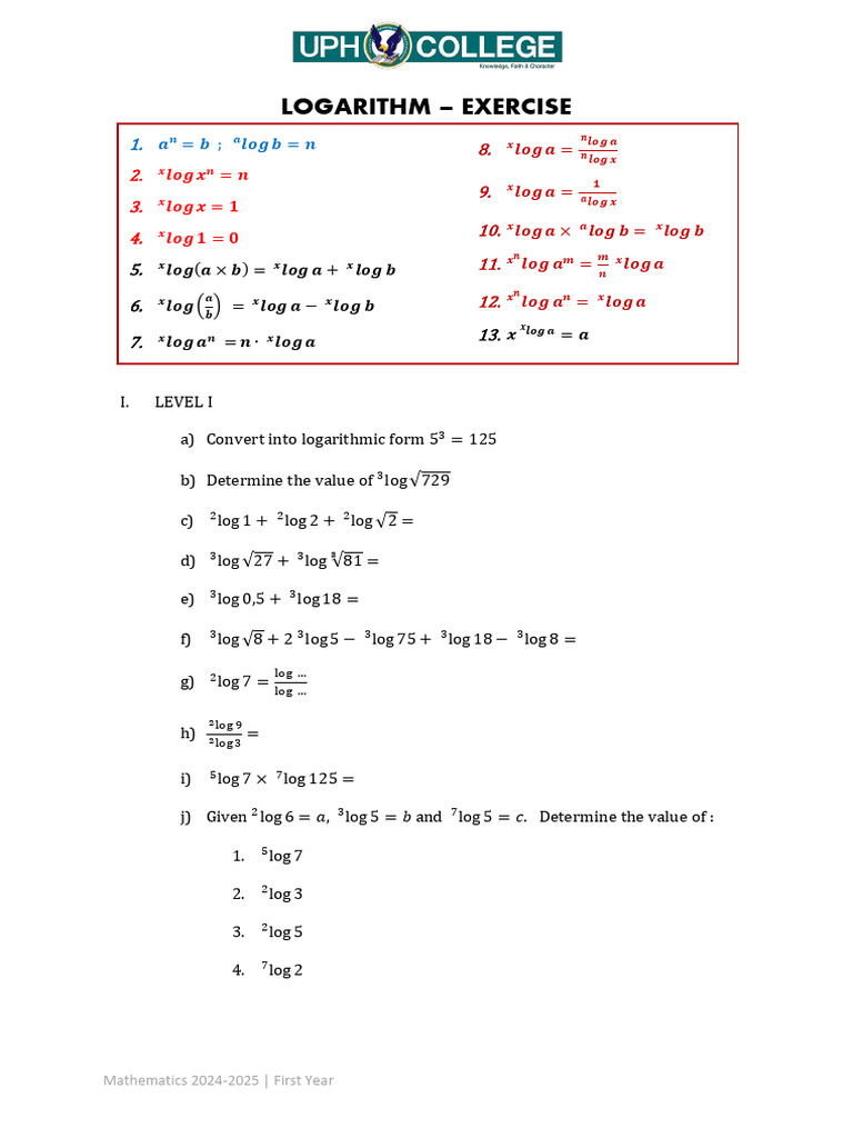 Exercise - Logarithm | PDF | Mathematics | Mathematical Concepts