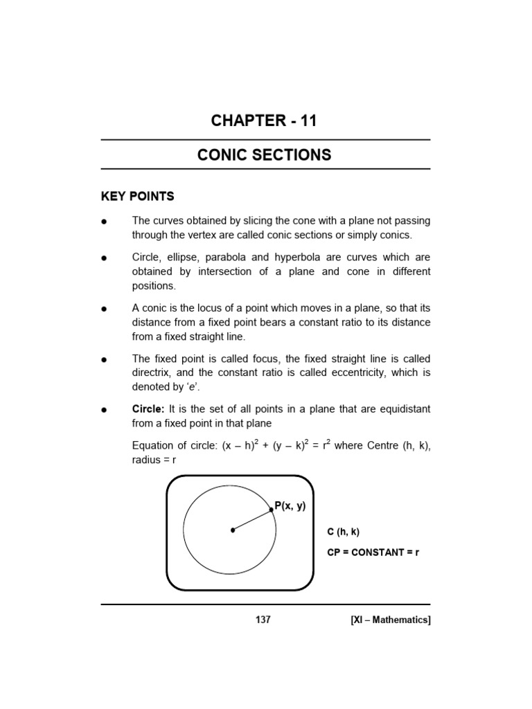 11 Maths Conic Sections Notes Assignments | PDF | Ellipse | Perpendicular