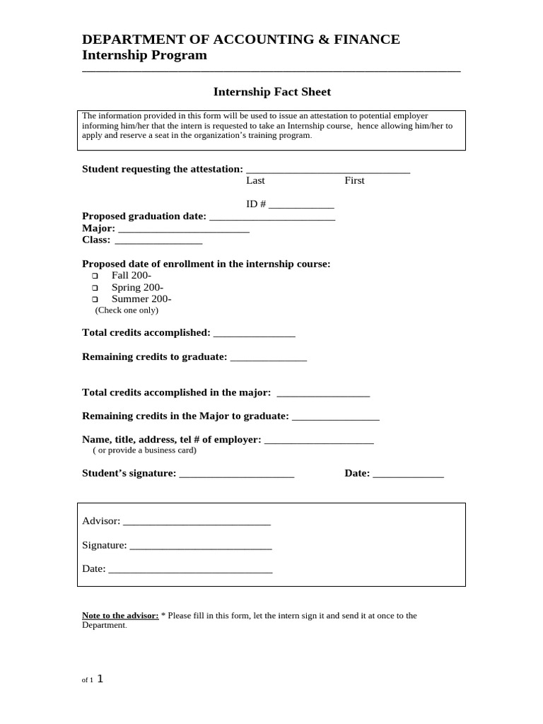FO - Internship Fact Sheet | PDF
