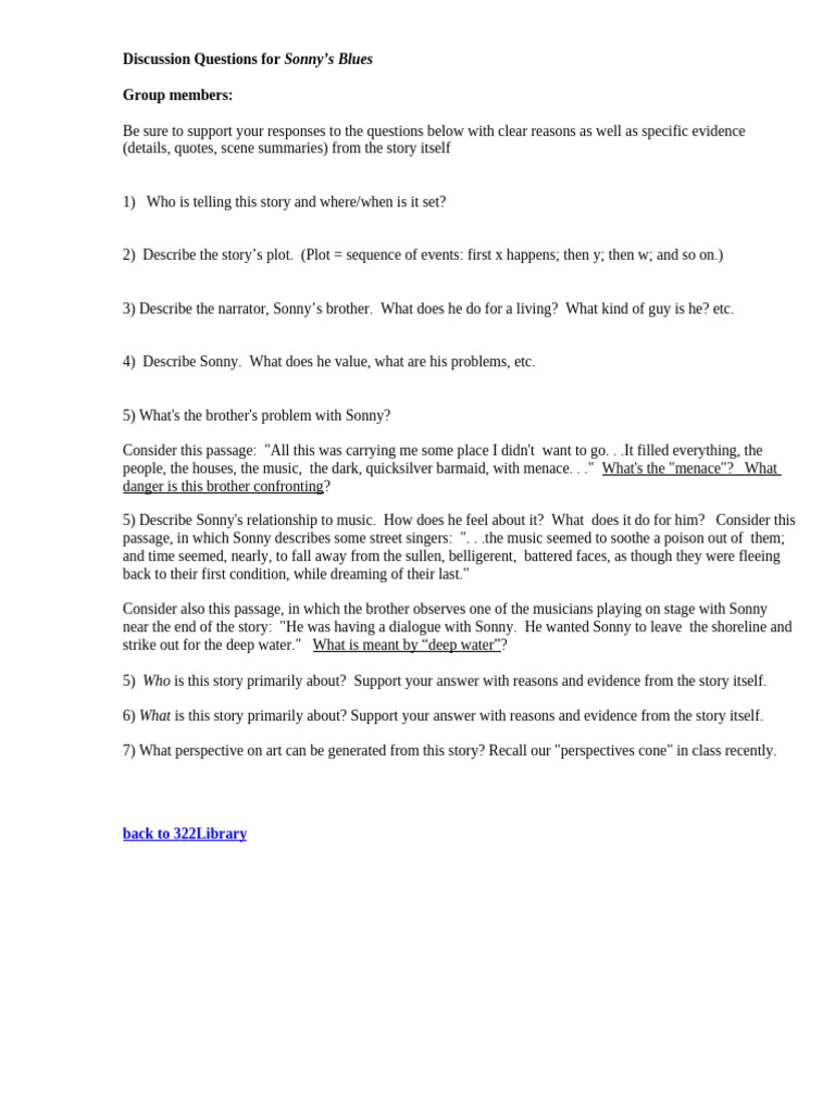 Discussion Questions for Sonny's Blues | PDF