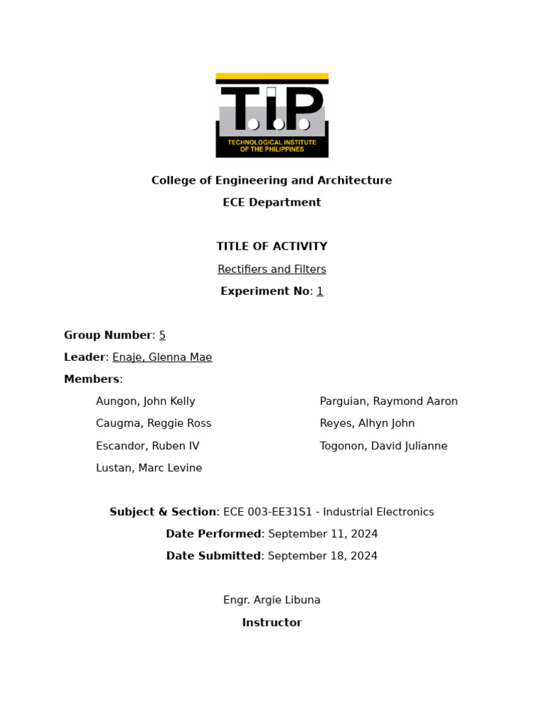 ECE Rectifiers & Filters Lab Report | PDF