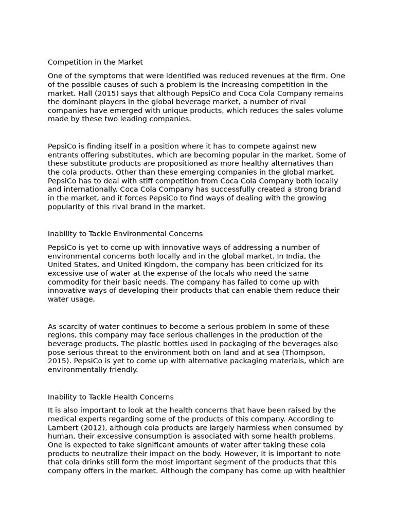 PepsiCo's Competitive Challenges Ahead | PDF | Pepsi Co | Market ...