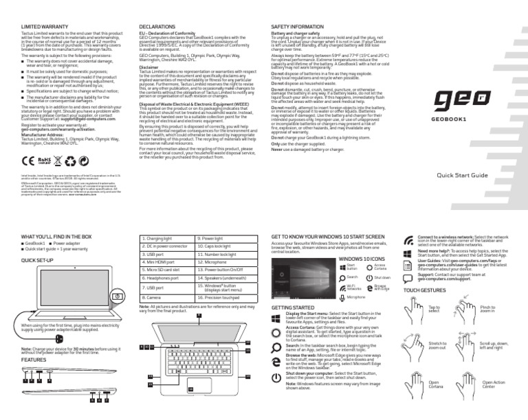 Geobook 1 11.6 Laptop Userguide | PDF | Battery Charger