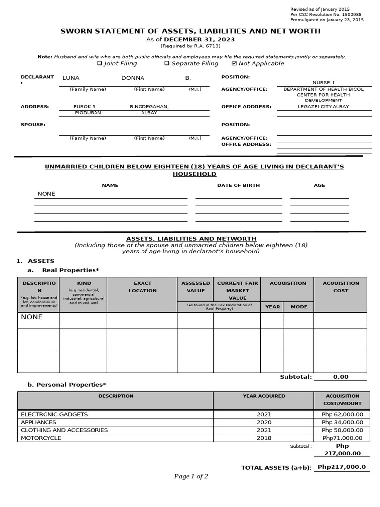 SALN-DONNA As of 2023 | PDF