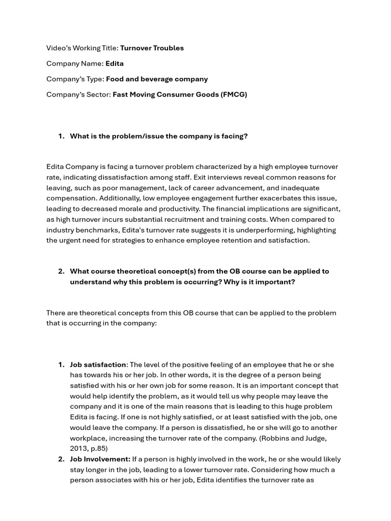 OB Project | PDF | Turnover (Employment) | Job Satisfaction