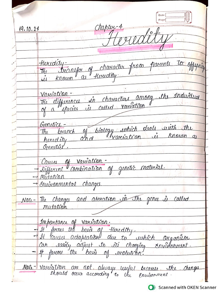 Heredity Notes Class 10th | PDF
