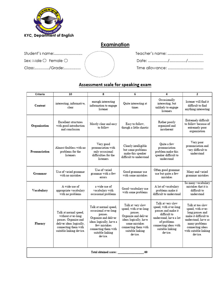 Speaking Assessment Scale | PDF | Human Communication | Learning