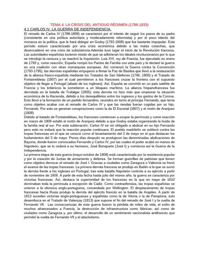 Tema 4. La Crisis Del Antiguo Reì Gimen (1788-1833) | PDF | Imperio español | España