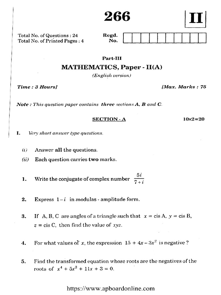 AP Inter 2 Year Mathematics English Version p2 266 2015 | PDF