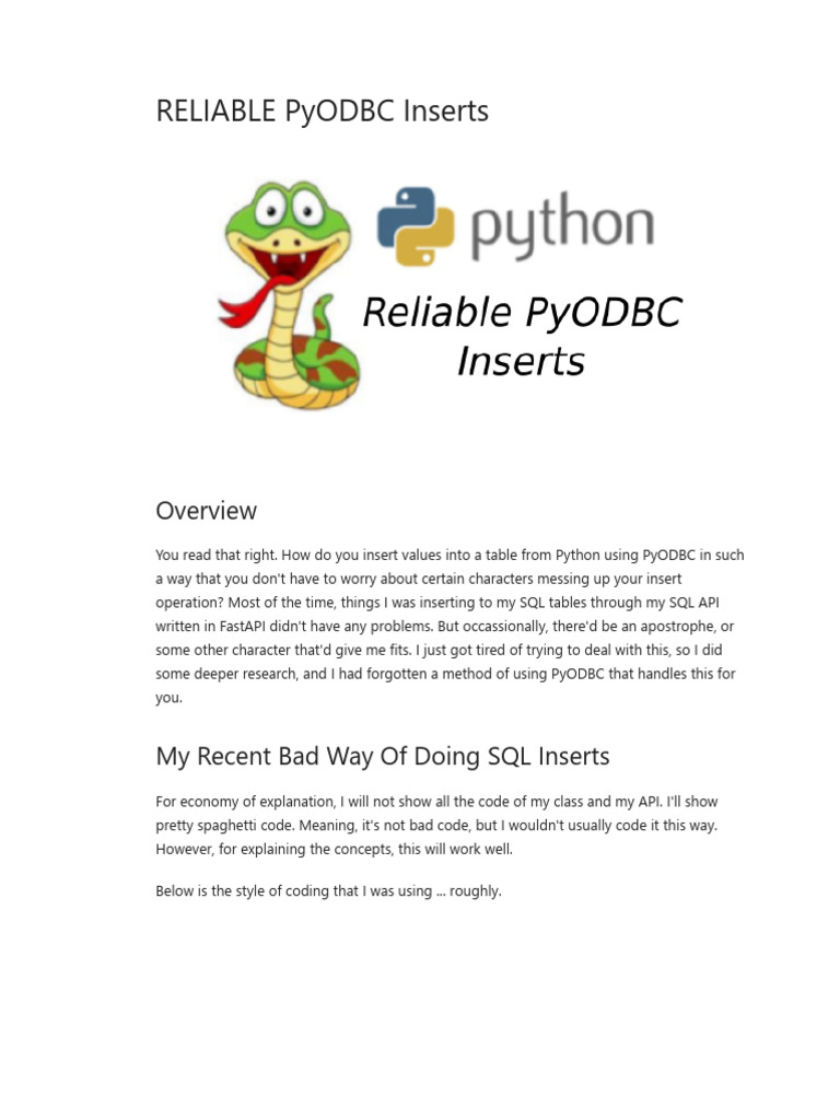 Reliable PyODBC Inserts Plus Technical Documnets | PDF | Sql | Software ...