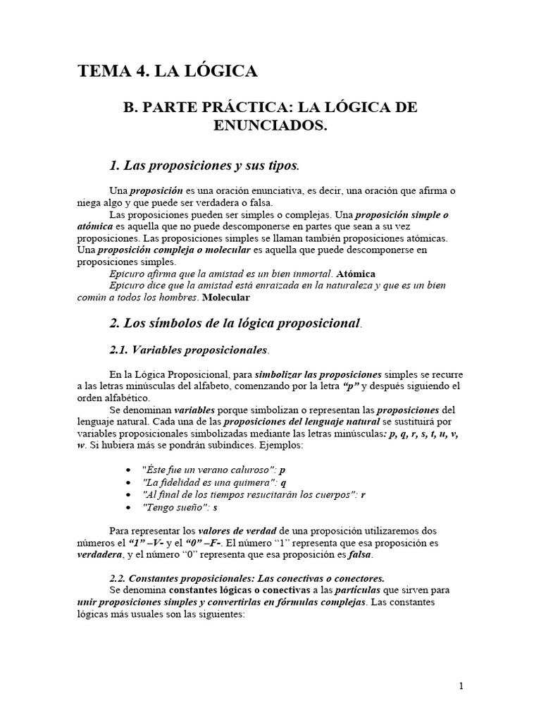 Tema 4. LÓGICA. PARTE B PRÁCTICA | PDF | Proposición | Inferencia