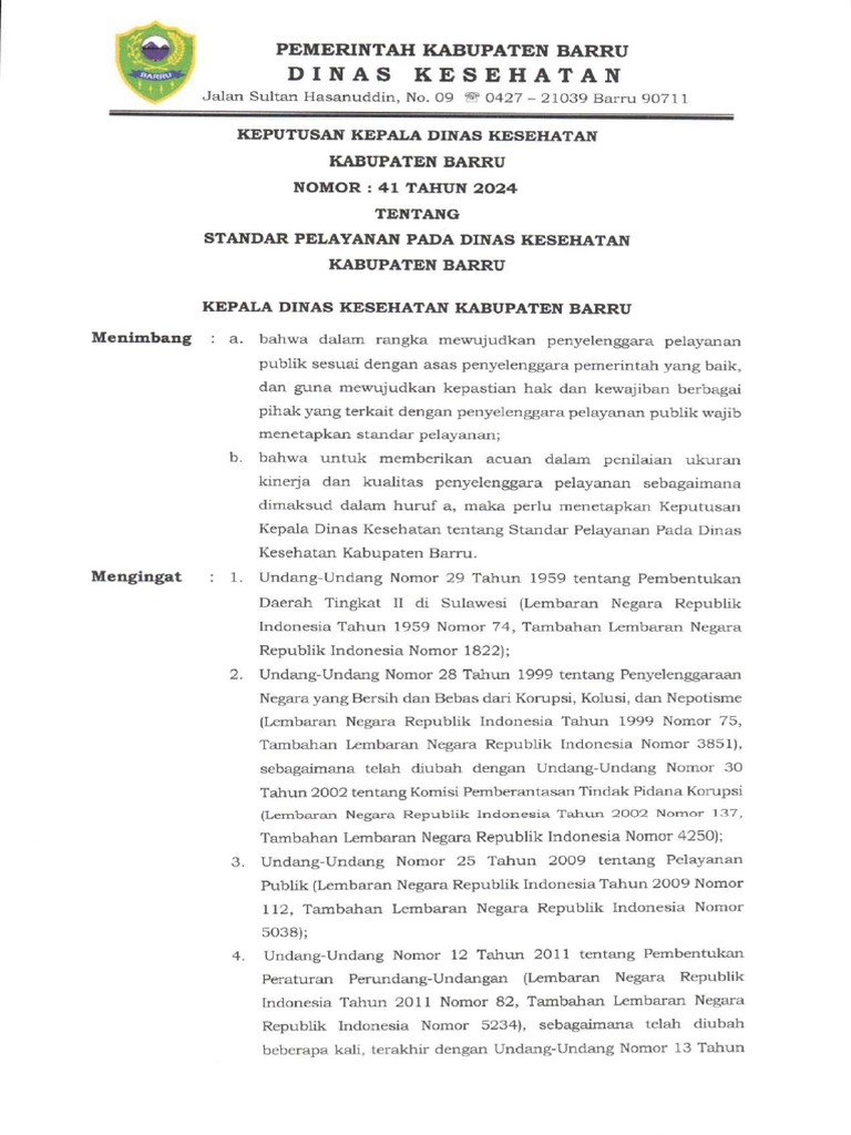 SK Standar Pelayanan Dinas Kesehatan 2024 - Compressed-20240830072128 | PDF