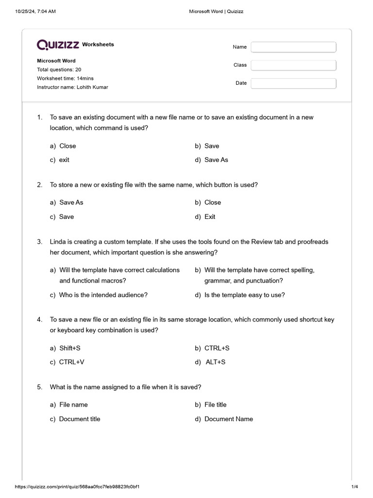 Microsoft Word - Quizizz | PDF | Microsoft Word | System Software