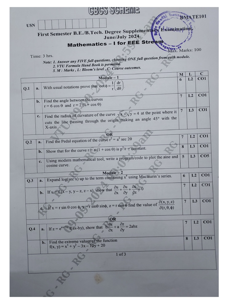 Maths-EEE Model Papers | PDF