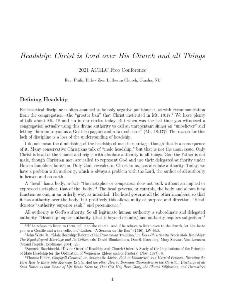Headship: Christ Is Lord Over His Church and All Things | PDF | Jesus ...