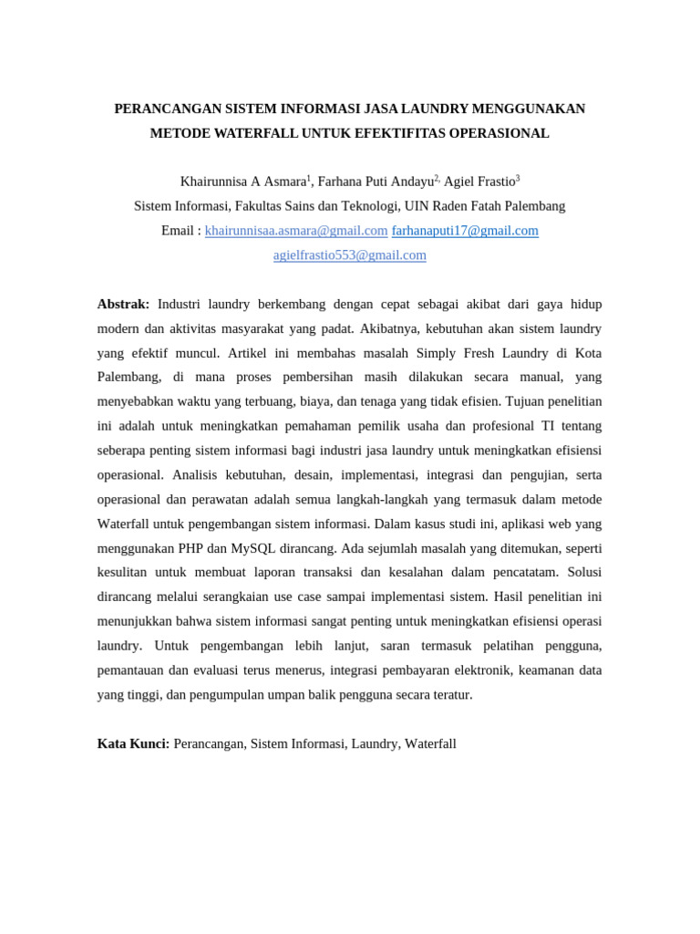Perancangan Aplikasi Laundry Menggunakan Metode Waterfall Untuk ...