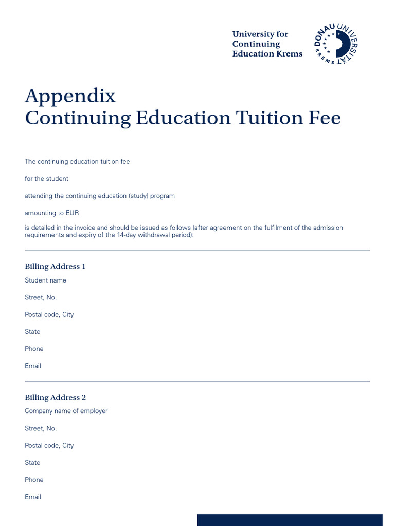 Appendix Continuing Education Tuition Fee University For Continuing Education Krems | PDF