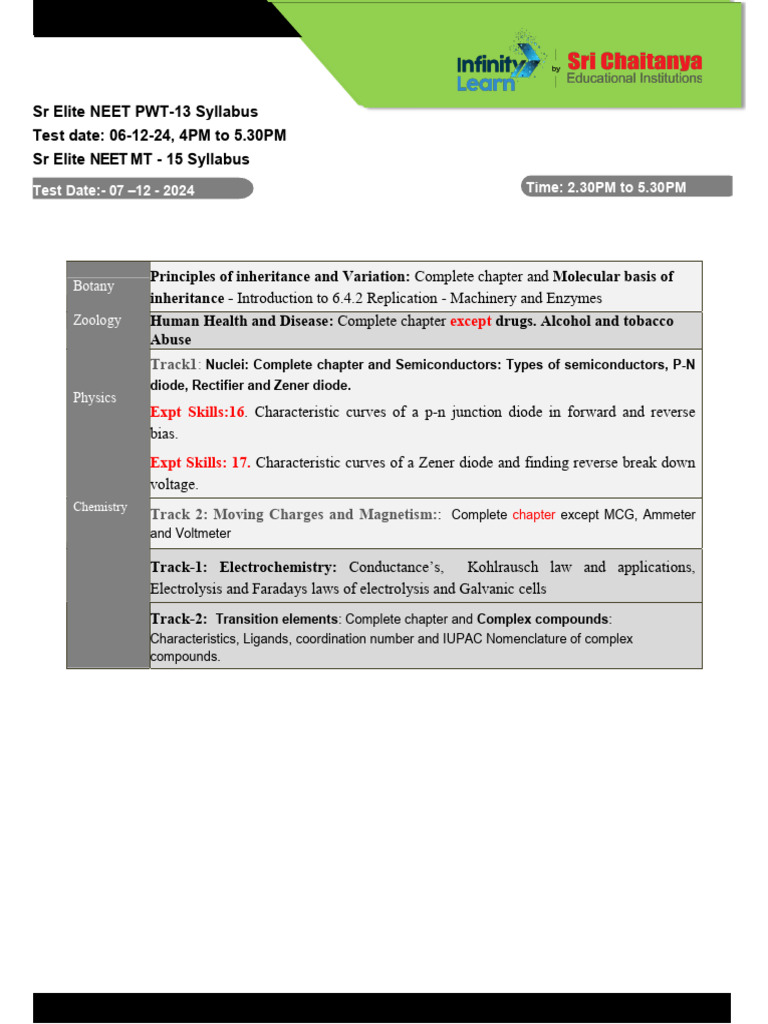 SR Elite NEET PWT - 13 & MT-15 and PT - 05 (10-12 - 24) | PDF | Chemistry | Gases