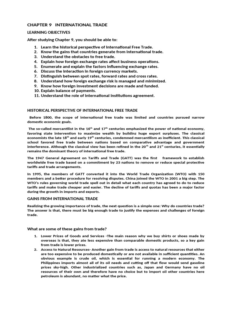 FM101 Chapter 9 International Trade | PDF | Balance Of Payments ...