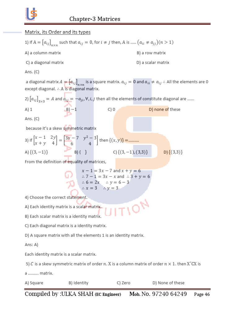 Chapter - 3 Matrices Watermark | PDF | Matrix (Mathematics ...