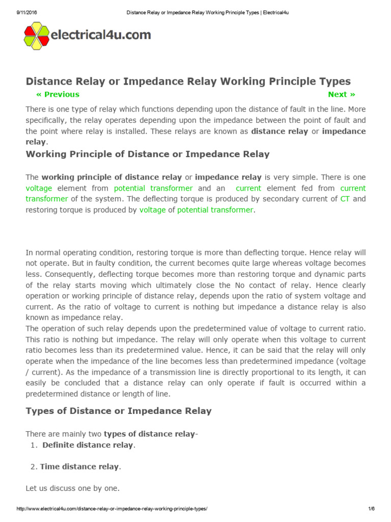 Distance Relay or Impedance Relay Working Principle Types ...