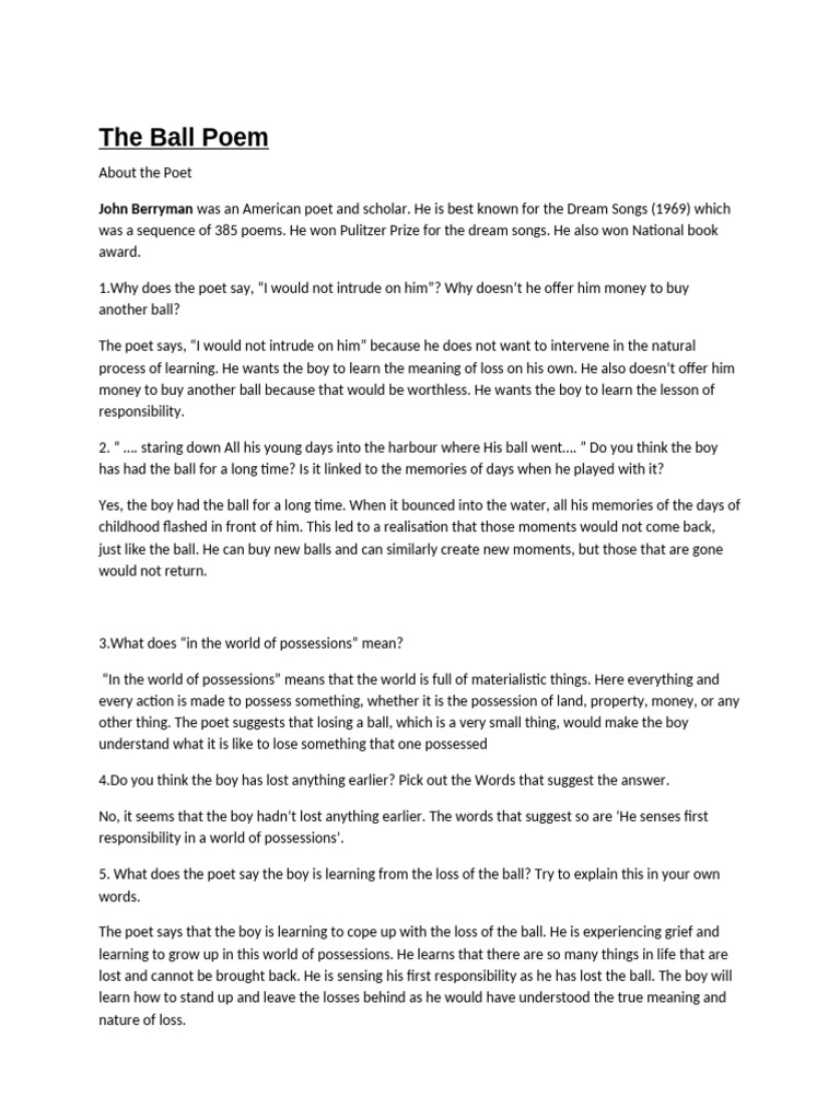 KIS W The Ball Poem Notes | PDF