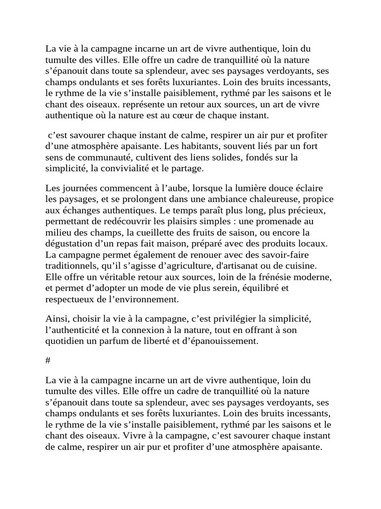 Vie à la campagne : art de vivre authentique | PDF | Environnement naturel