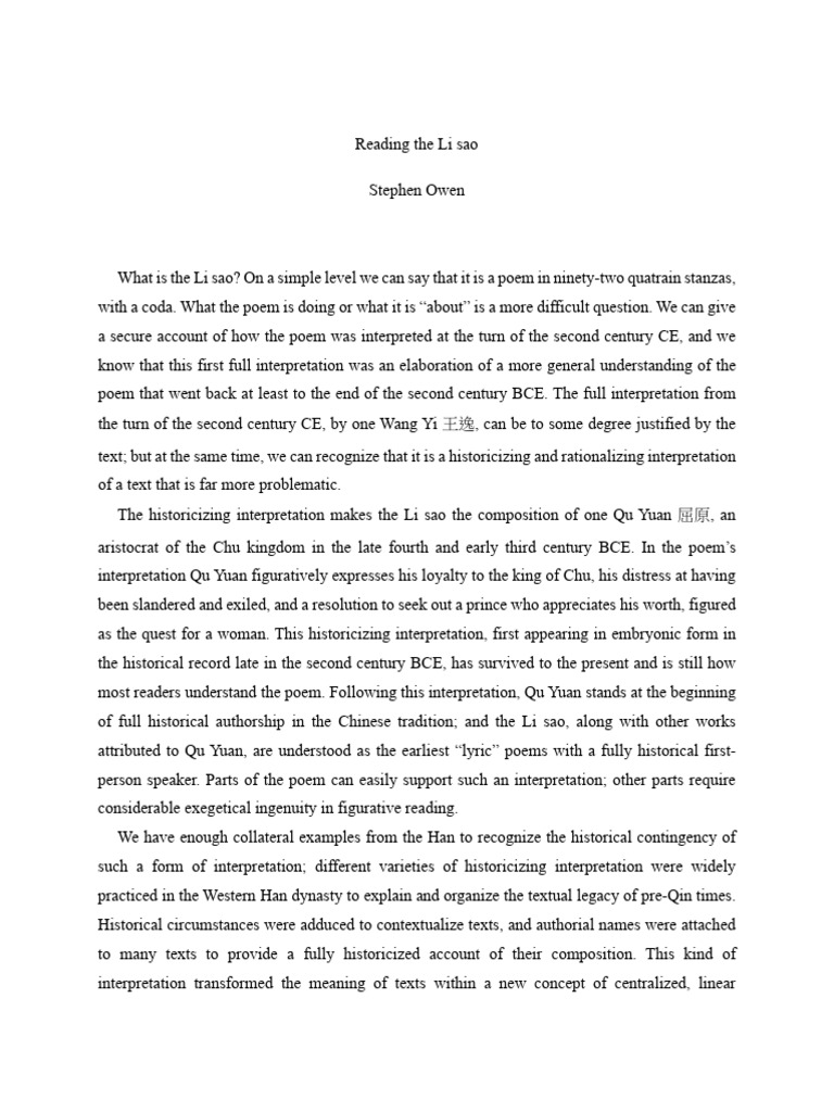 Li Sao: Historical Interpretations | PDF