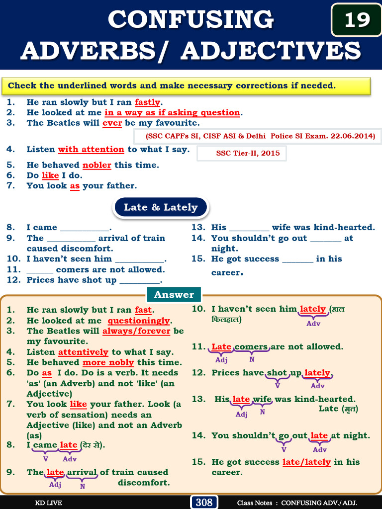 Confusing Adverbs (161, 163) | PDF | Adjective | Adverb