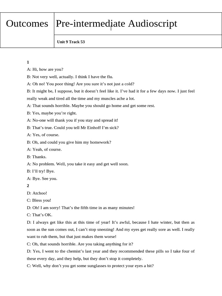 Pre-Intermediate Audio Script: Unit 9 | PDF