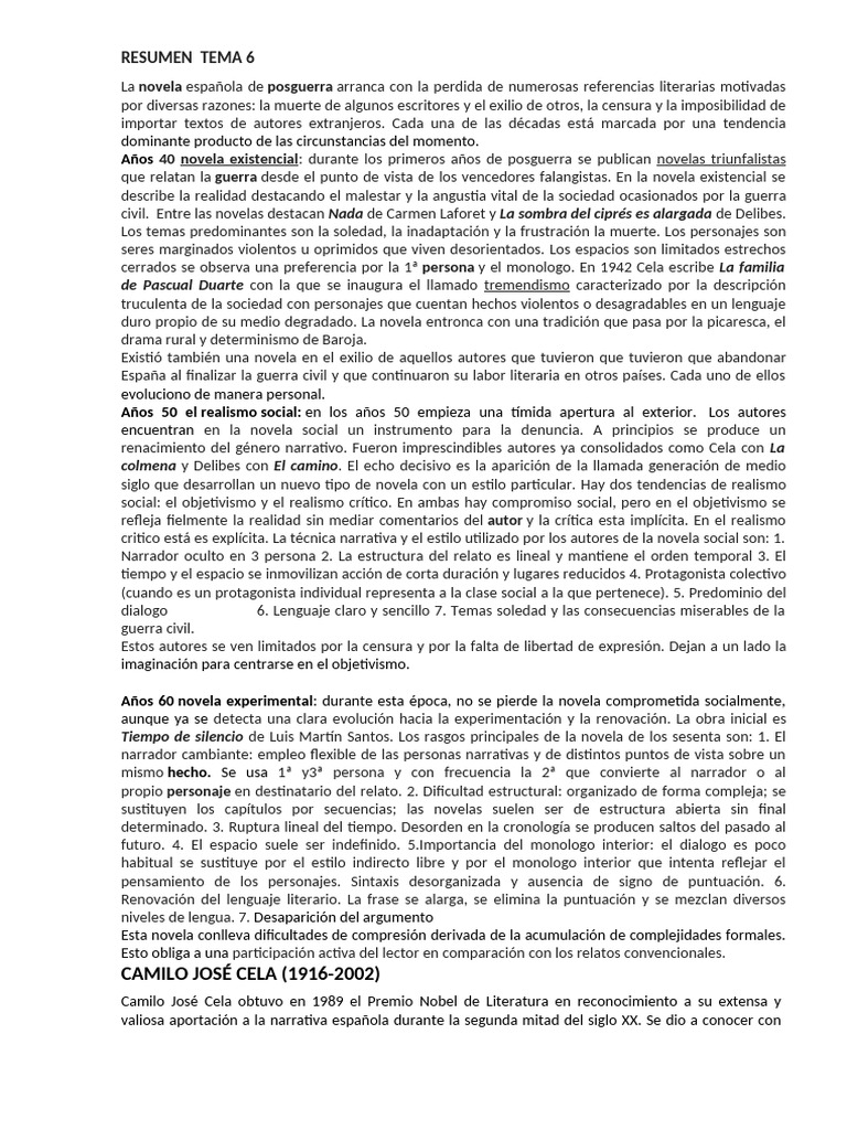 Resumen Tema 6 | PDF | Novelas | Realismo literario