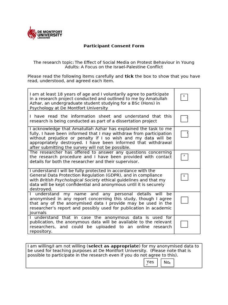 Research Study Consent Form | PDF