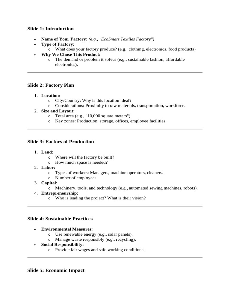 Economics Presentation Pdf Factory Product Business