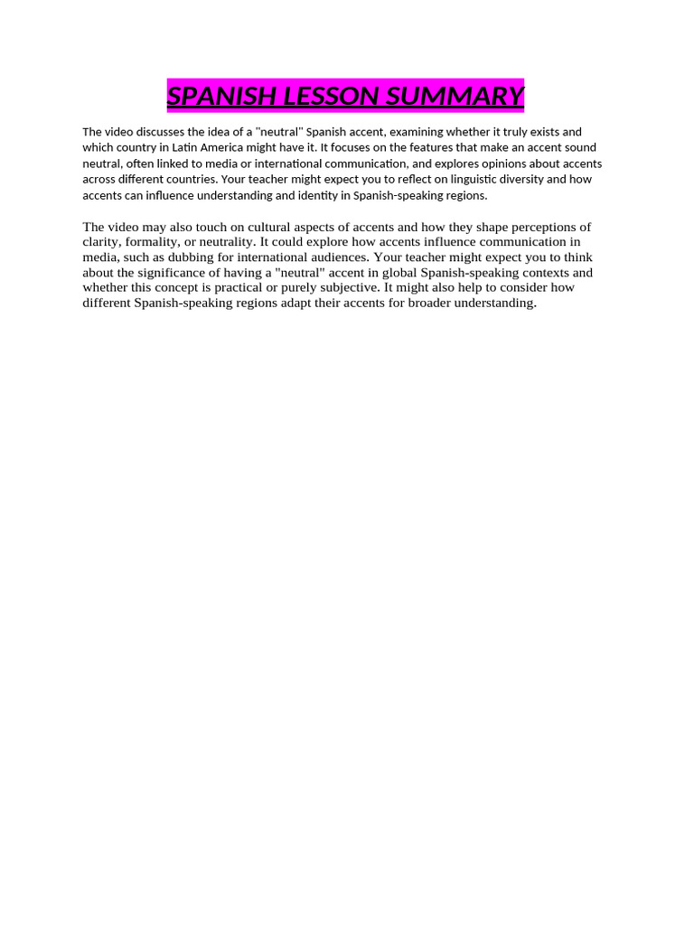 Spanish Lesson Summary | PDF
