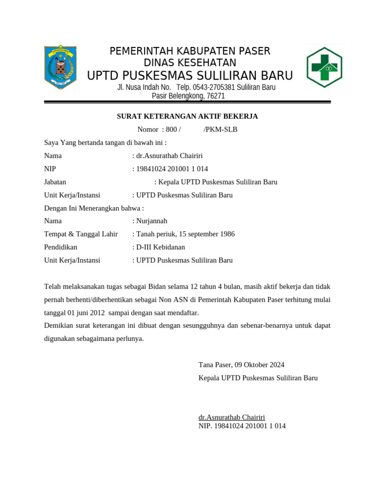 Surat Ket - Aktif Bekerja | PDF