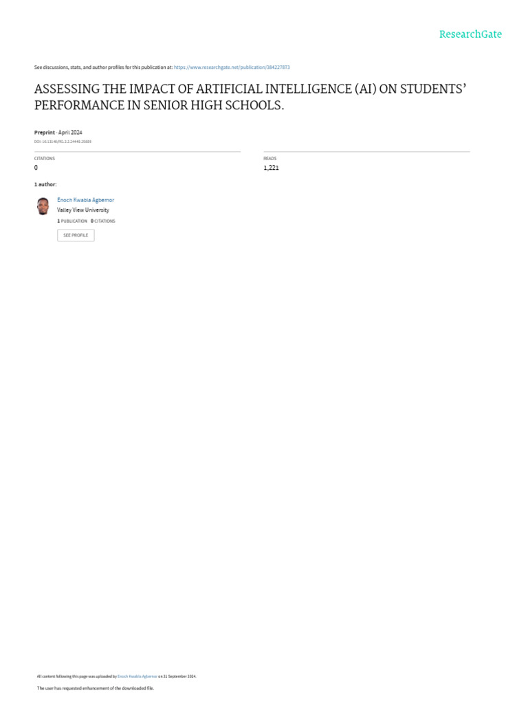 Assessing The Impact of Artificial Intelligence (Ai) On Students ...