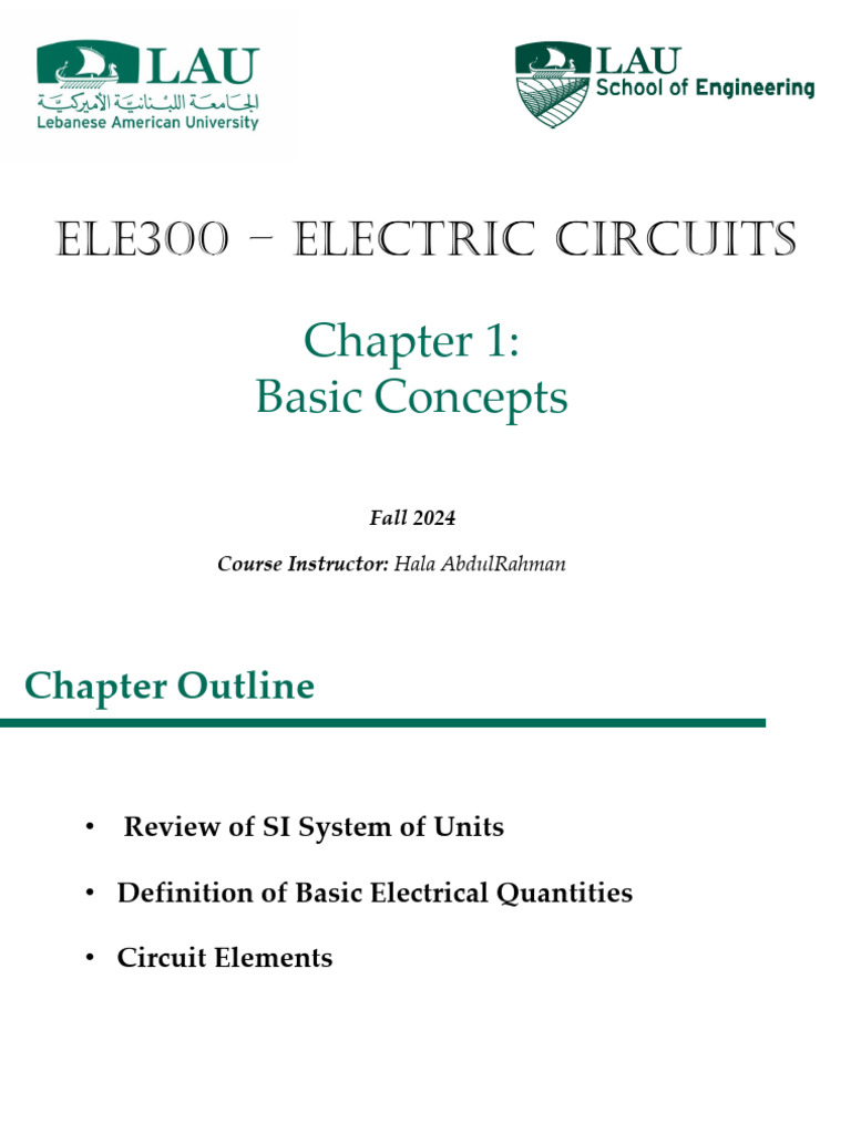 Chapter 1 - Basic Concepts in Circuits | PDF | Electric Current | Voltage