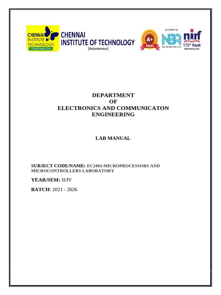 Ec2403 MPMC Lab Manual | PDF | Central Processing Unit | Assembly Language