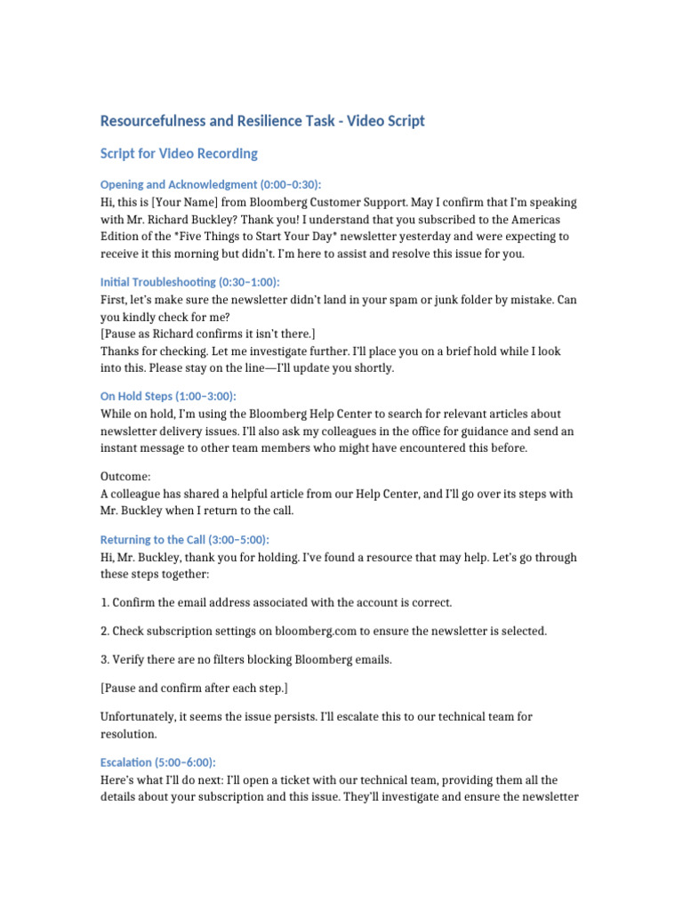 Resourcefulness And Resilience Task Script Pdf 