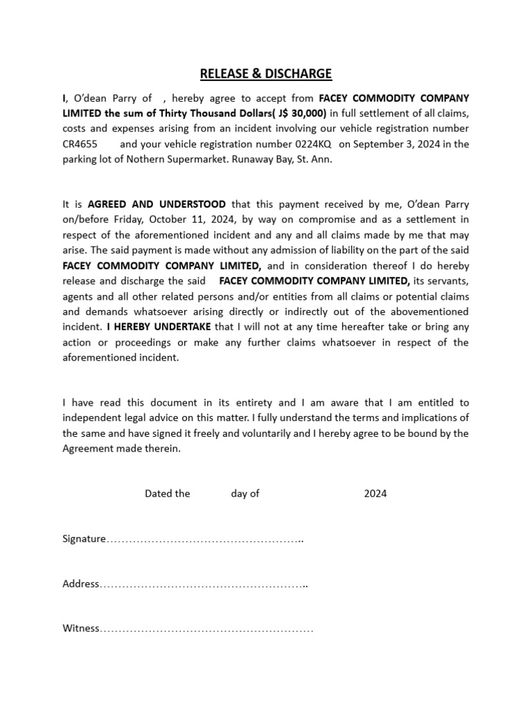 Release & Discharge - O'dean Parry | PDF